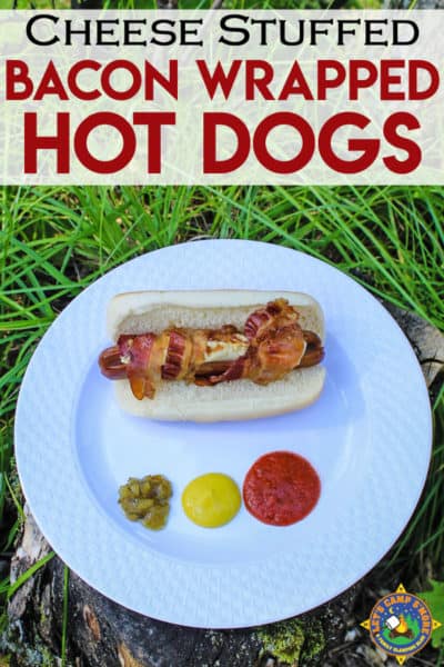 Campfire Bacon Wrapped Hot Dogs with String Cheese