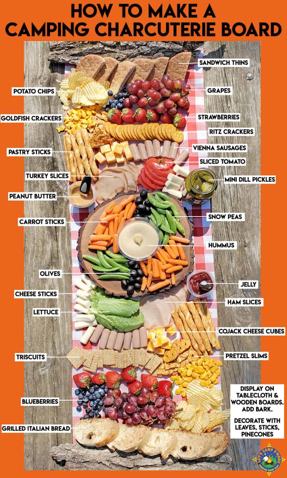 Picnic Or Camping Charcuterie Board With Shopping List
